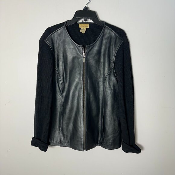 Apostrophe | Jackets & Coats | Euc Womens Apostrophe Black Leather Wool ...